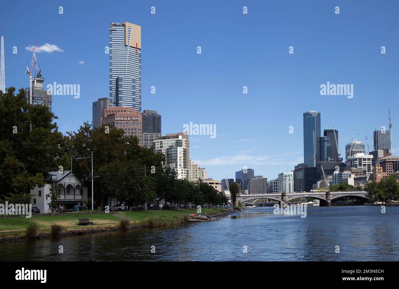 Melbourne City, alongside the River Yarra, photographed from a boat on ...