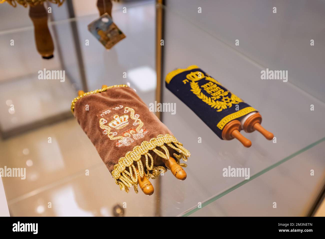 28 July 2022, Essen, Germany: Handwritten Torah scroll or Sefer. Jewish ...