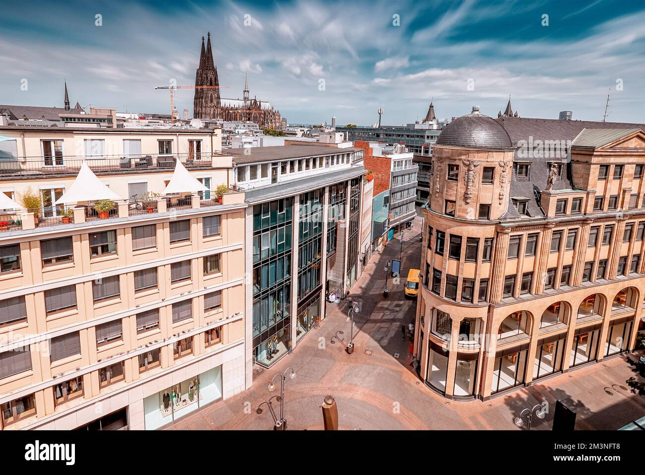 Aerial cityscape view of a popular shopping streets and Cologne ...