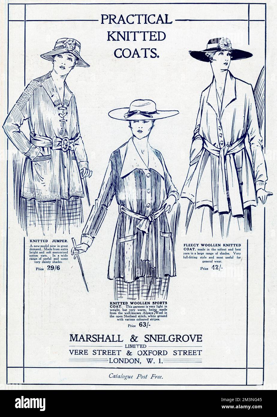 Three style practical knitted clothing, made from alpaca yarn. 1917 ...