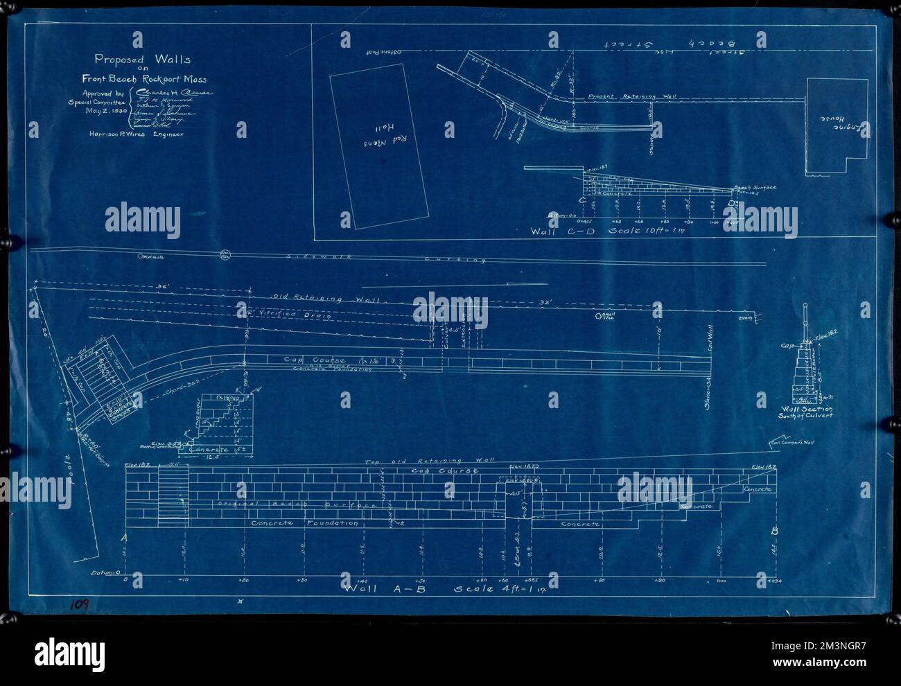 Proposed walls on Front Beach, Rockport, Mass. , Retaining walls Stock ...