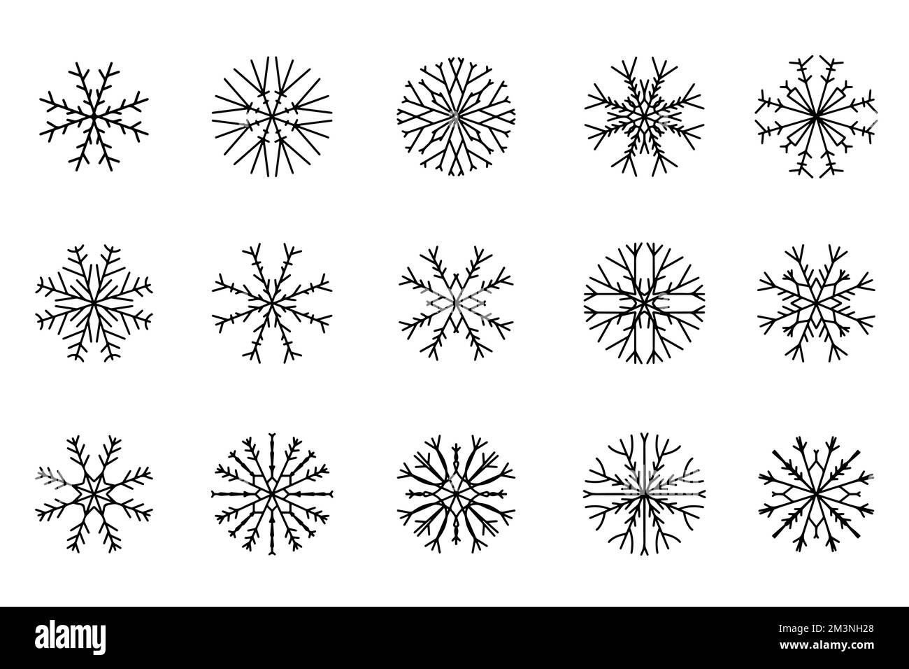 Vector set of snowflakes drawn in one line. Vector collection of ice ...
