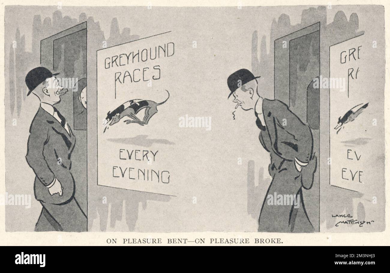 Cartoon showing an optimistic chap arriving at a greyhound racing ...