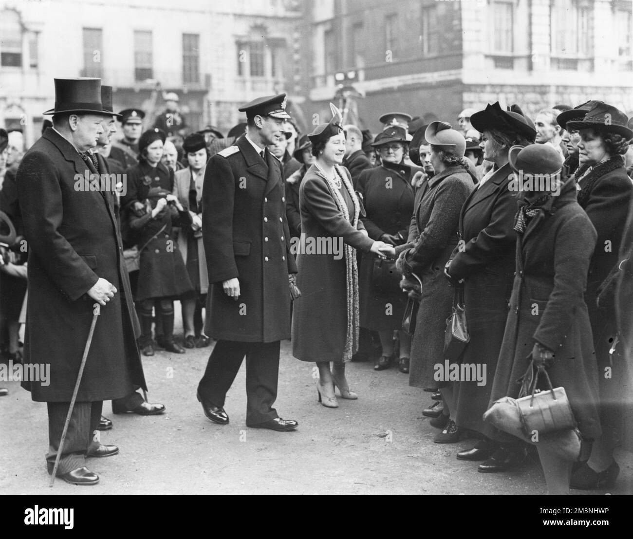 King and Queen meeting widows of the Ajax and Exeter Stock Photo - Alamy