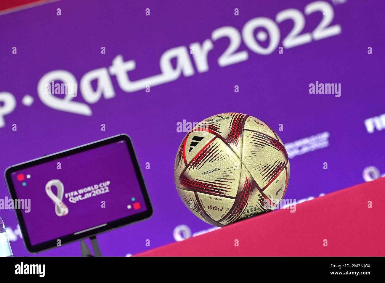 Doha, Katar. 16th Dec, 2022. The official adidas Ball Speedshell on the ...