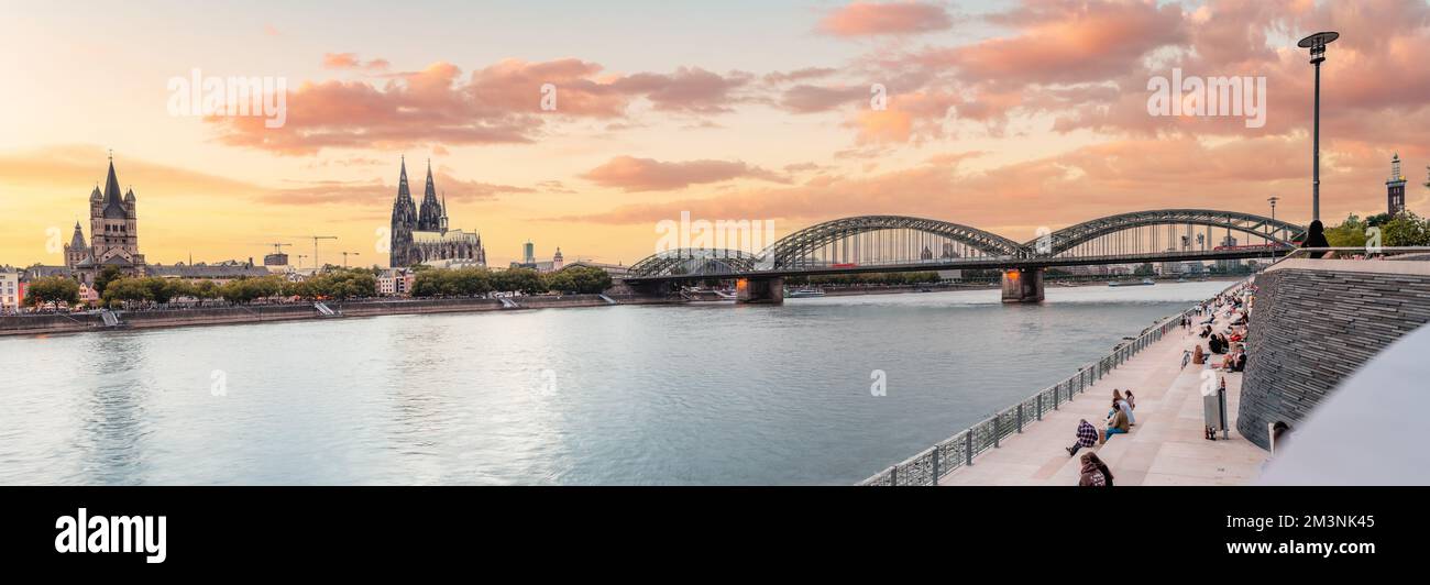 29 July 2022, Cologne, Germany: Panoramic scenery view of Rhein river ...