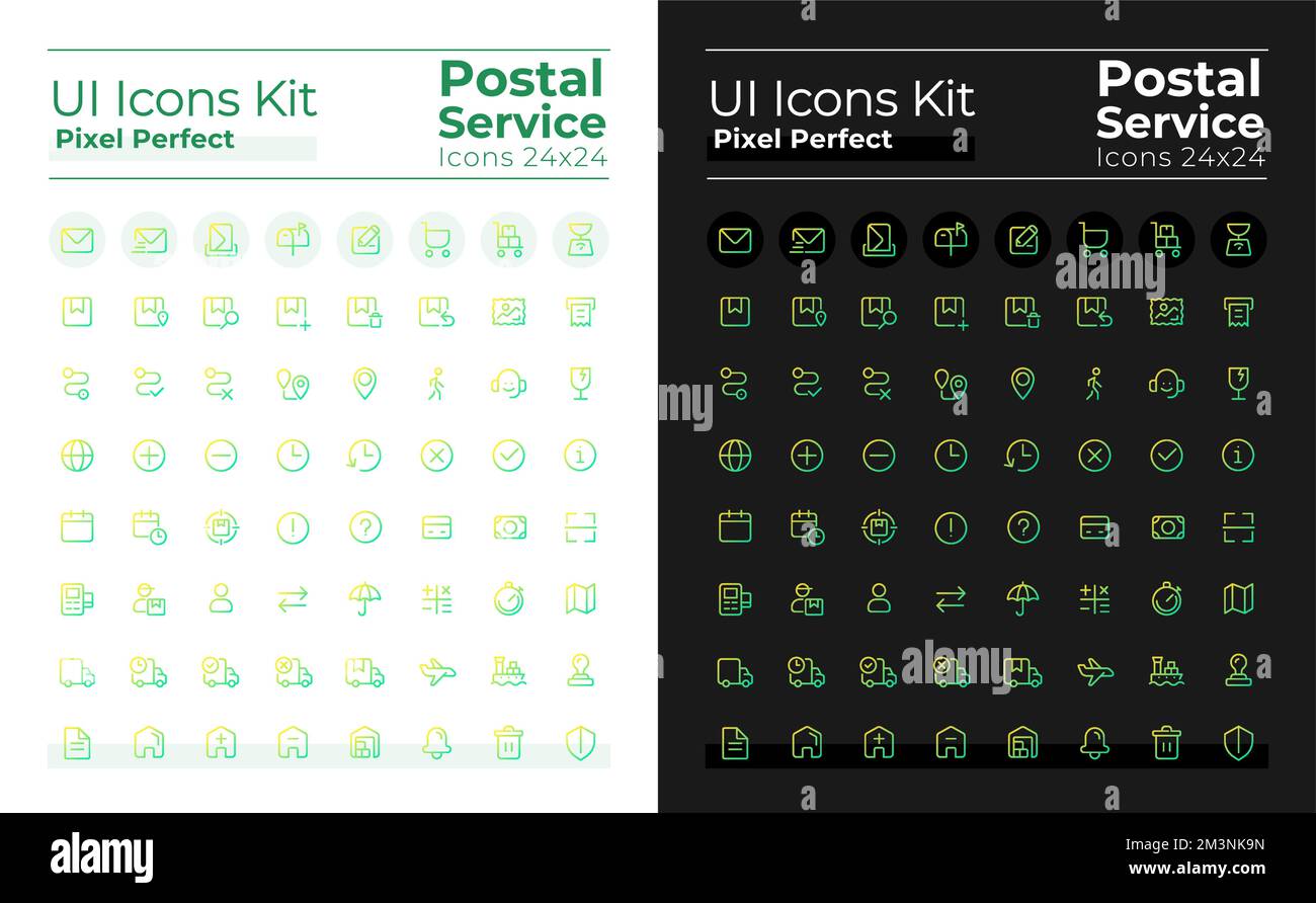 Postal service pixel perfect gradient linear ui icons set for dark, light mode Stock Vector ...