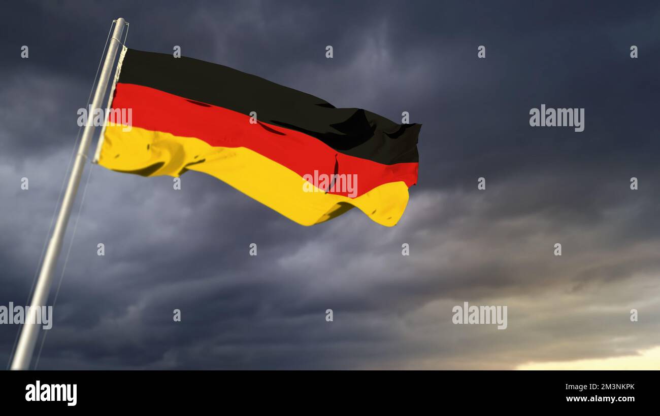 nice Germany flag on massive dark clouds bg - abstract 3D rendering ...