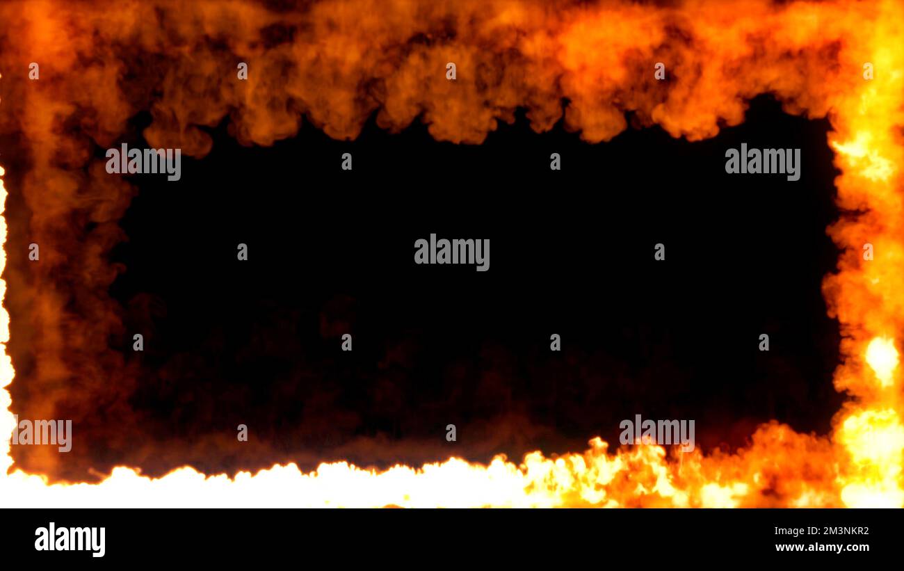 Square burning frame of blazing fire trails, isolated - object 3D ...