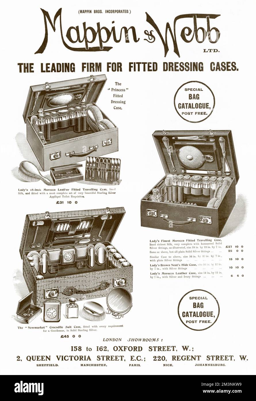 Advert for Mappin & Webb - fitted dressing cases 1907 Stock Photo - Alamy
