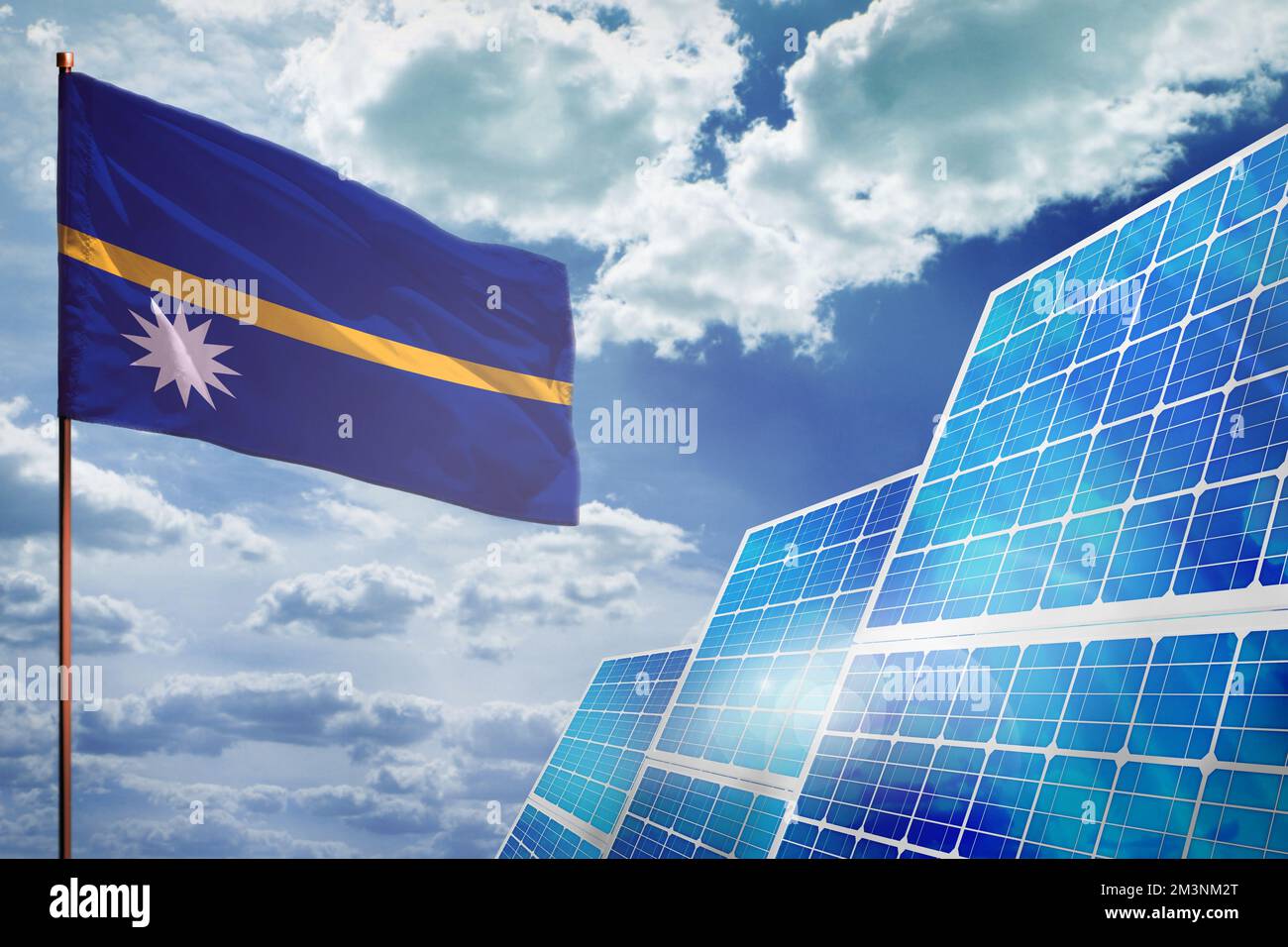 Nauru solar energy, alternative energy industrial concept with flag ...