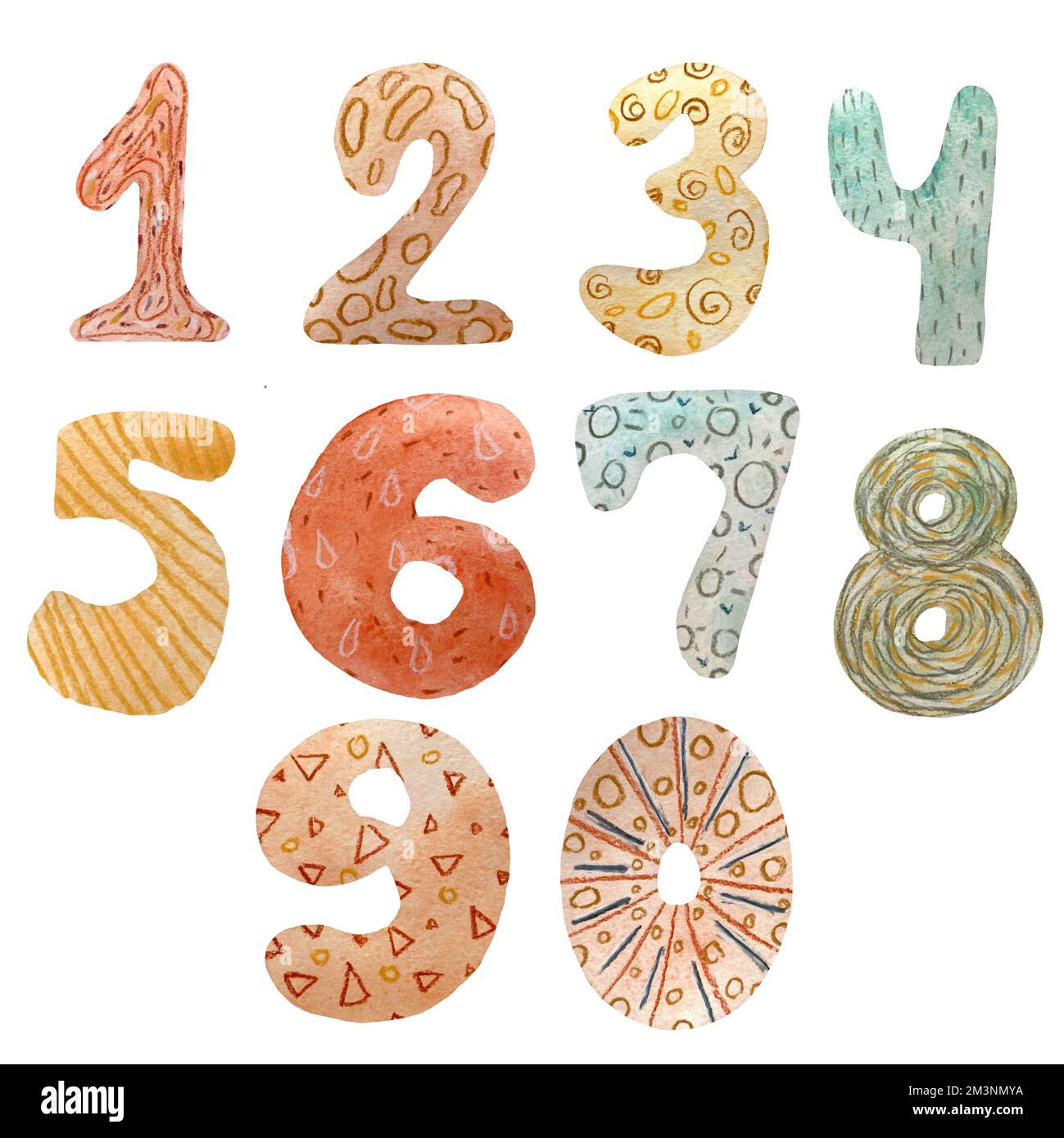 Numbers set textured colorful party a watercolor Stock Photo - Alamy