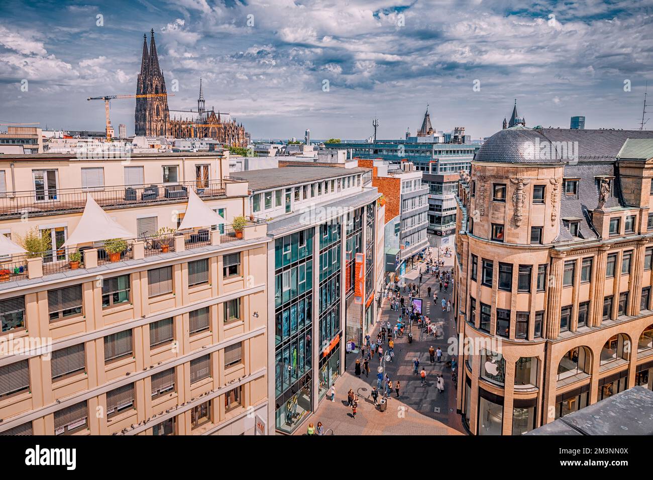 29 July 2022, Cologne, Germany: Aerial cityscape view of a popular ...