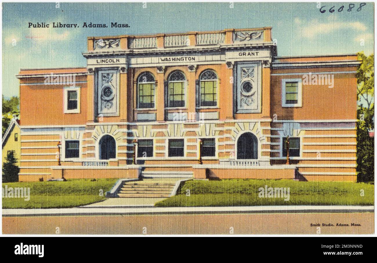 Public library, Adams, Mass. , Public libraries, Tichnor Brothers Collection, postcards of the ...