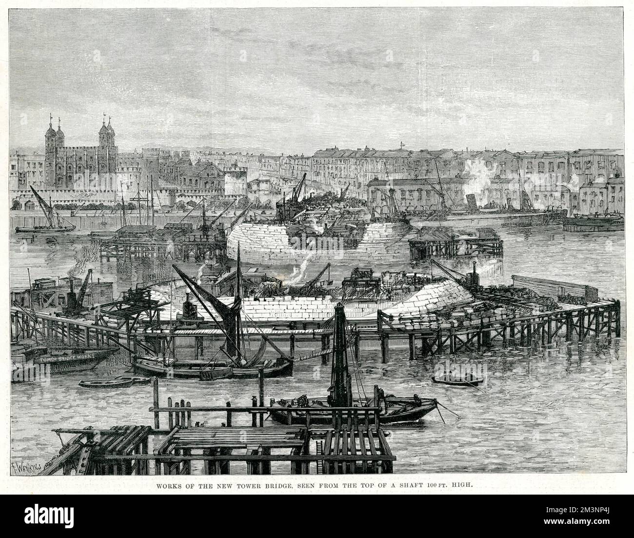 Progress on Tower Bridge, London 1890 Stock Photo - Alamy