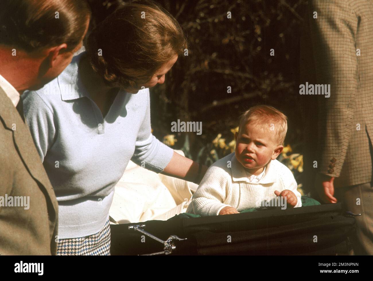 One year old Prince Edward (Earl of Wessex) in his pram with his elder ...