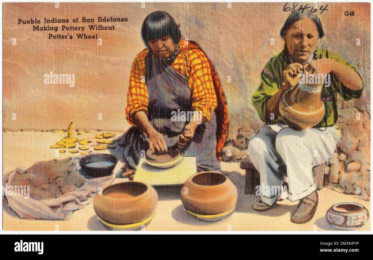Pueblo Indians of San Ildefonso making pottery without pottery's wheel ...
