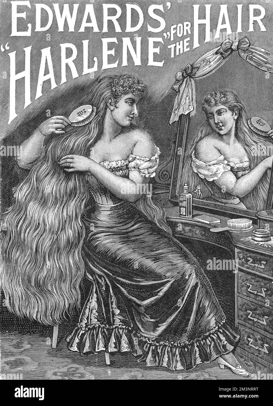 Hair brushing with Edwards' Harlene for hair 1895 Stock Photo - Alamy