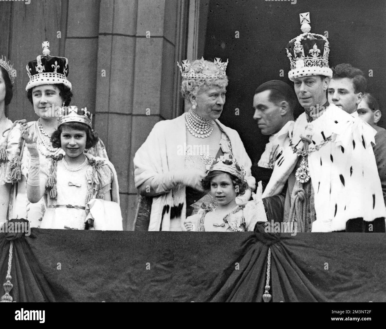 Scene on the balcony of Buckingham Palace, London, after the Coronation ...