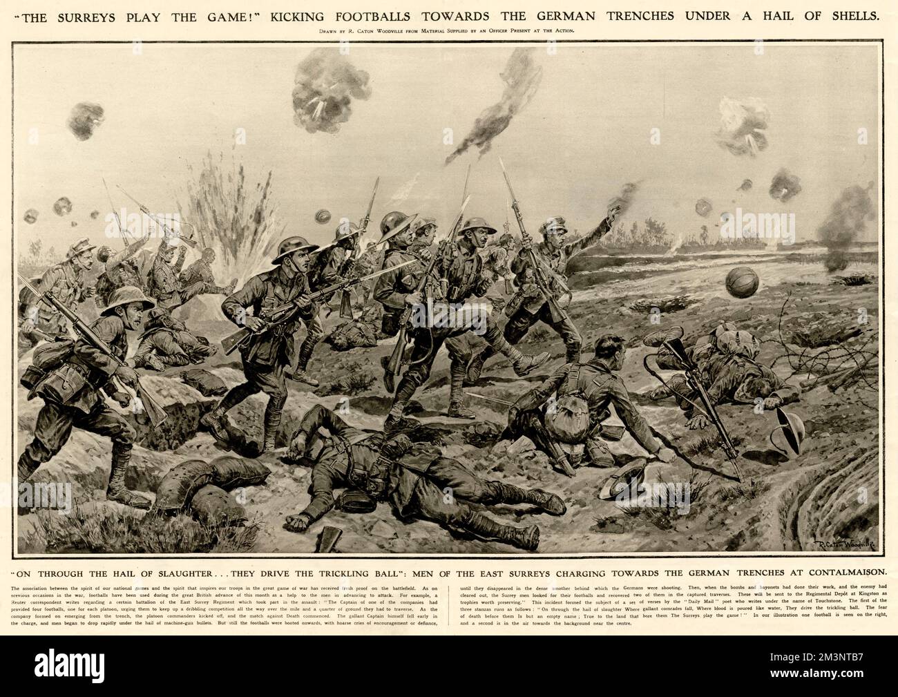 Tommies kicking a football on the way to the German Trenches Stock ...