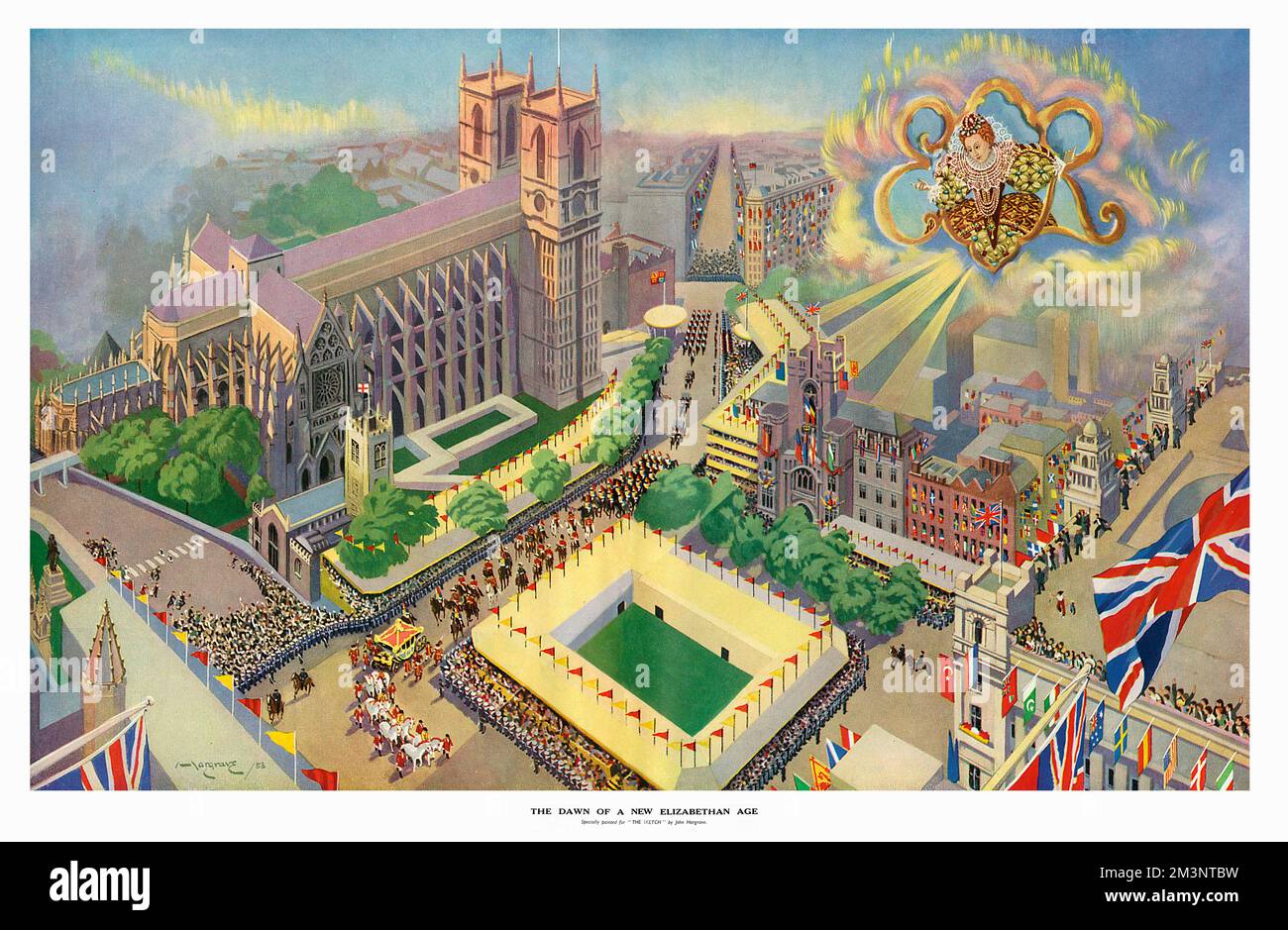 Aerial view of Westminster Abbey and the surrounding area showing the ...