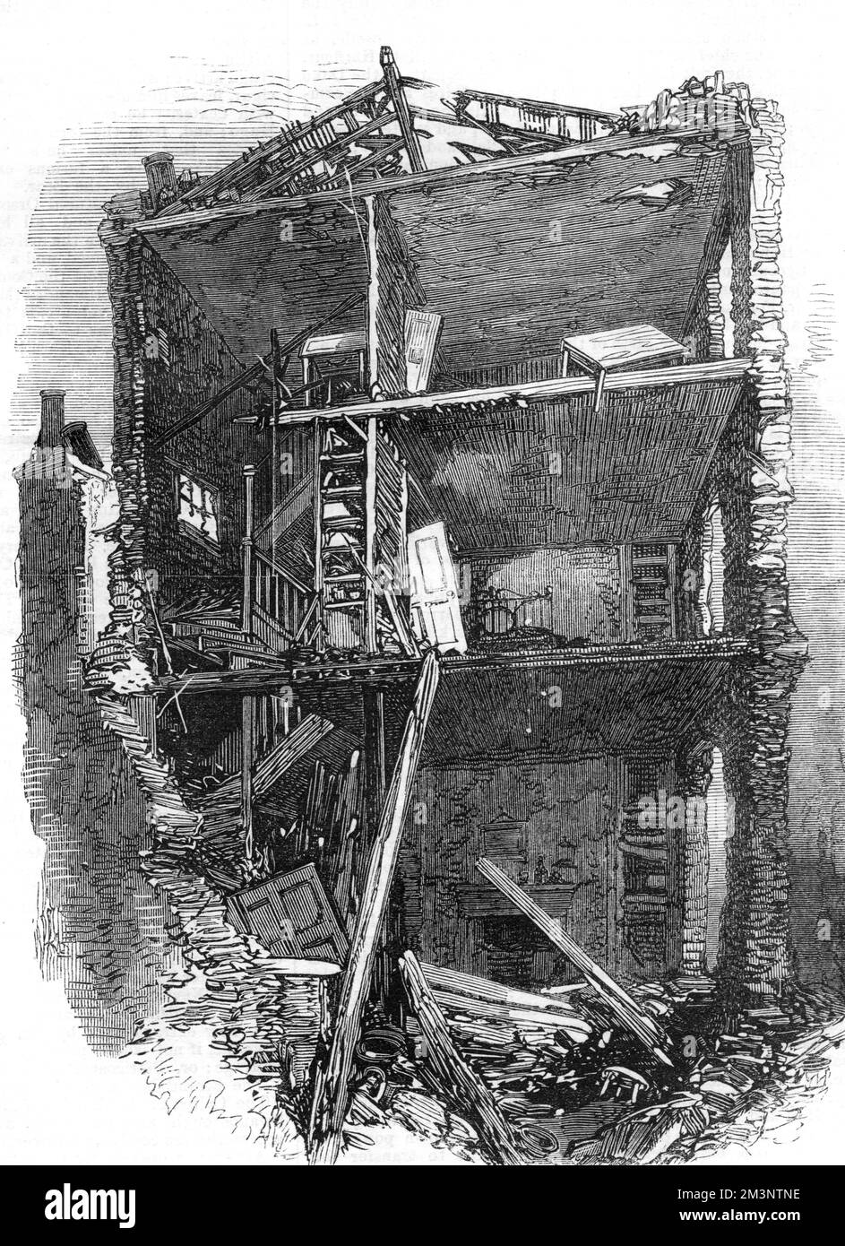 Explosion in destroyed house Black and White Stock Photos & Images - Alamy