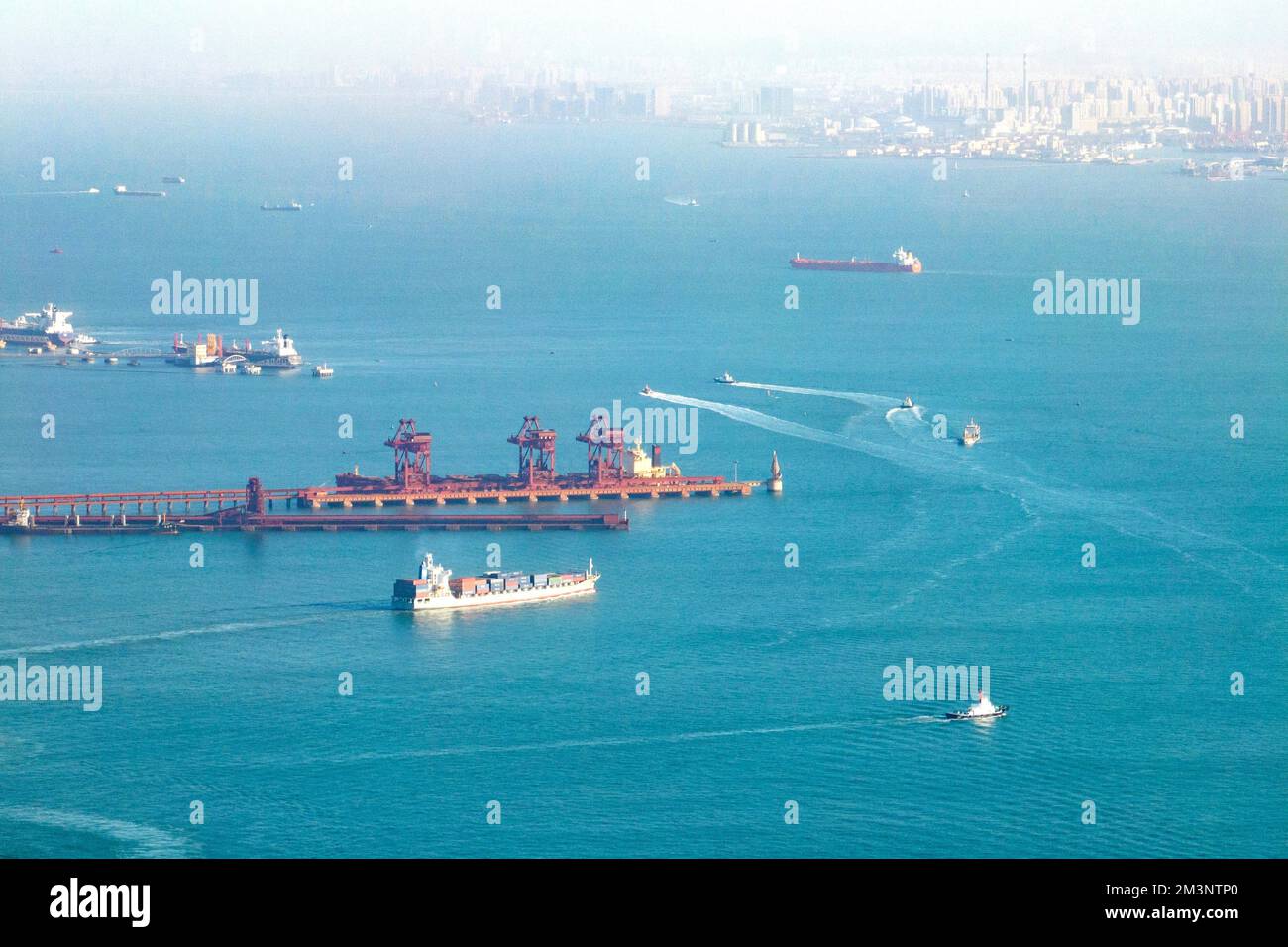 Aerial photo shows the busy scene at the container terminal of Qingdao ...