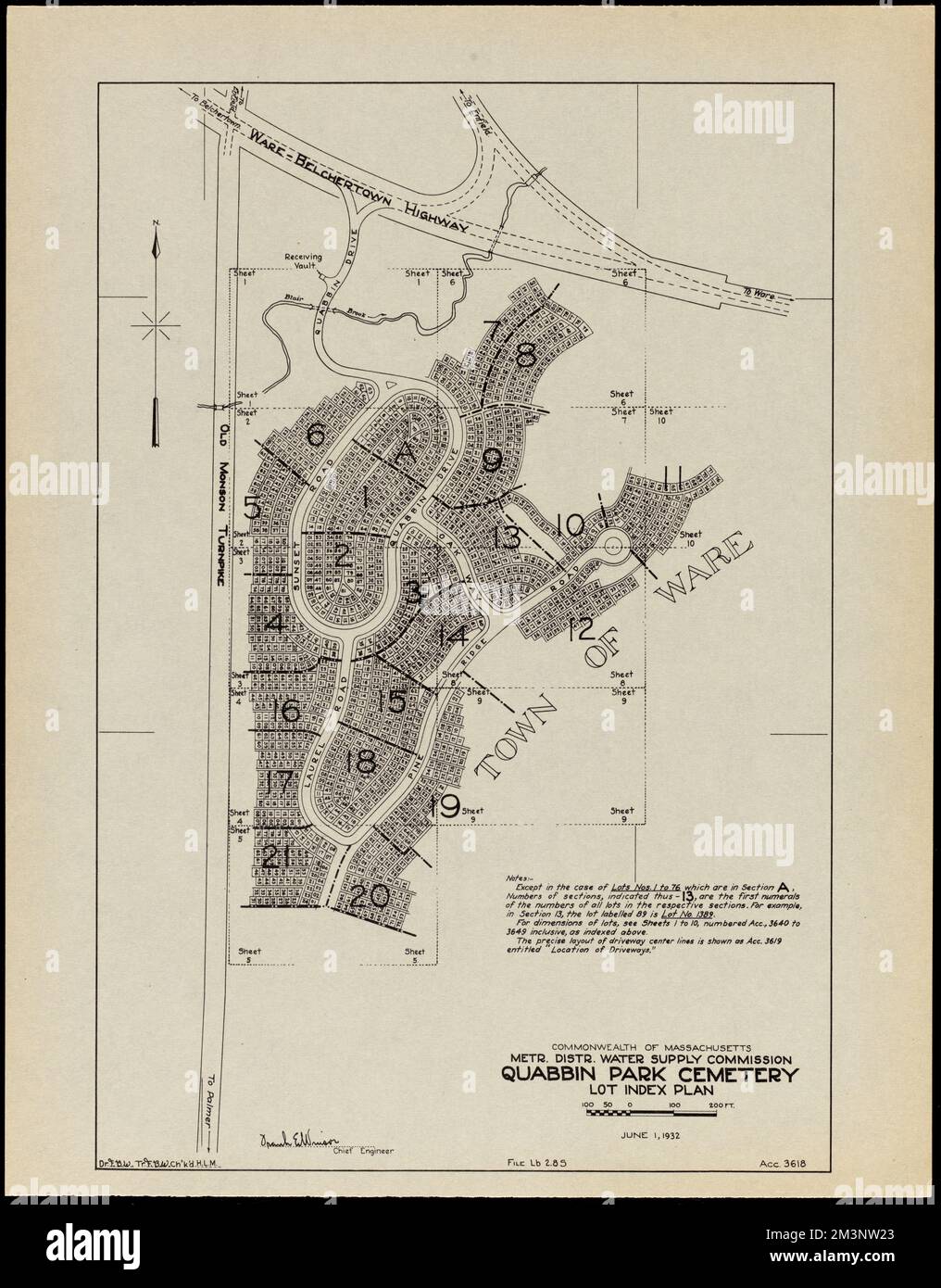 Quabbin Park Cemetery, lot index plan, Ware, Mass., June 1, 1932 ...