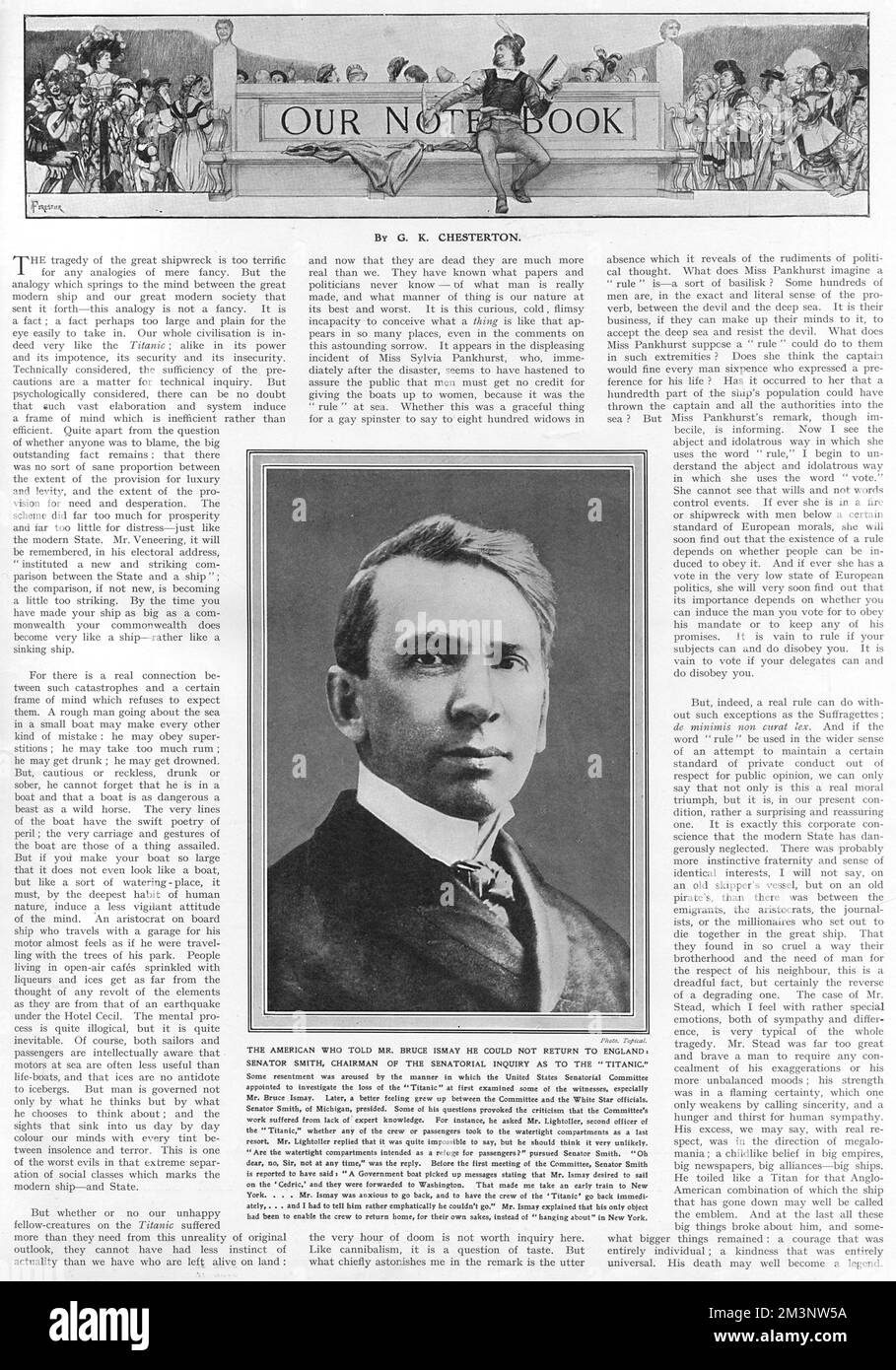 G.K. Chesterton Our Notebook - comment on the Titanic Stock Photo - Alamy