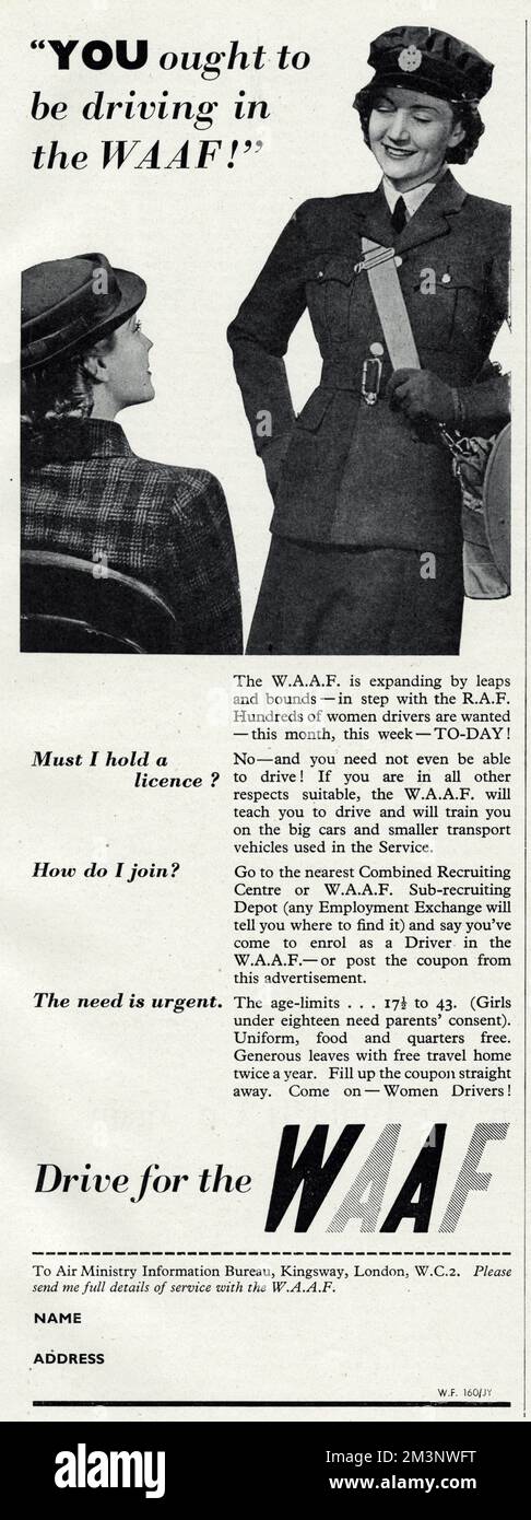 Advert for recruiting women for the WAAF 1941 Stock Photo - Alamy