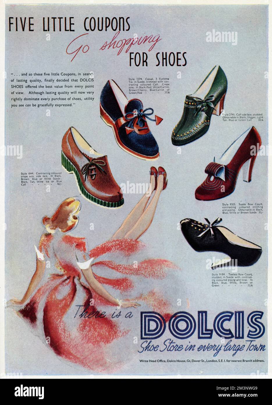 Advert for Dolcis shoes, shopping with five coupons 1941 Stock Photo ...