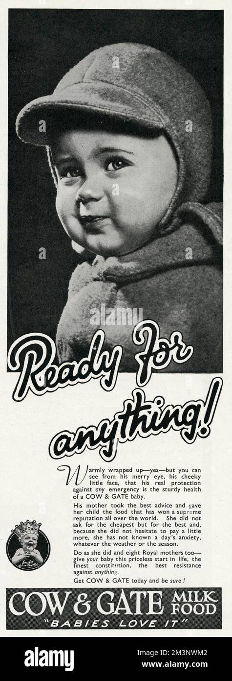 Advert for Cow & Gate formula milk food 1942 Stock Photo - Alamy