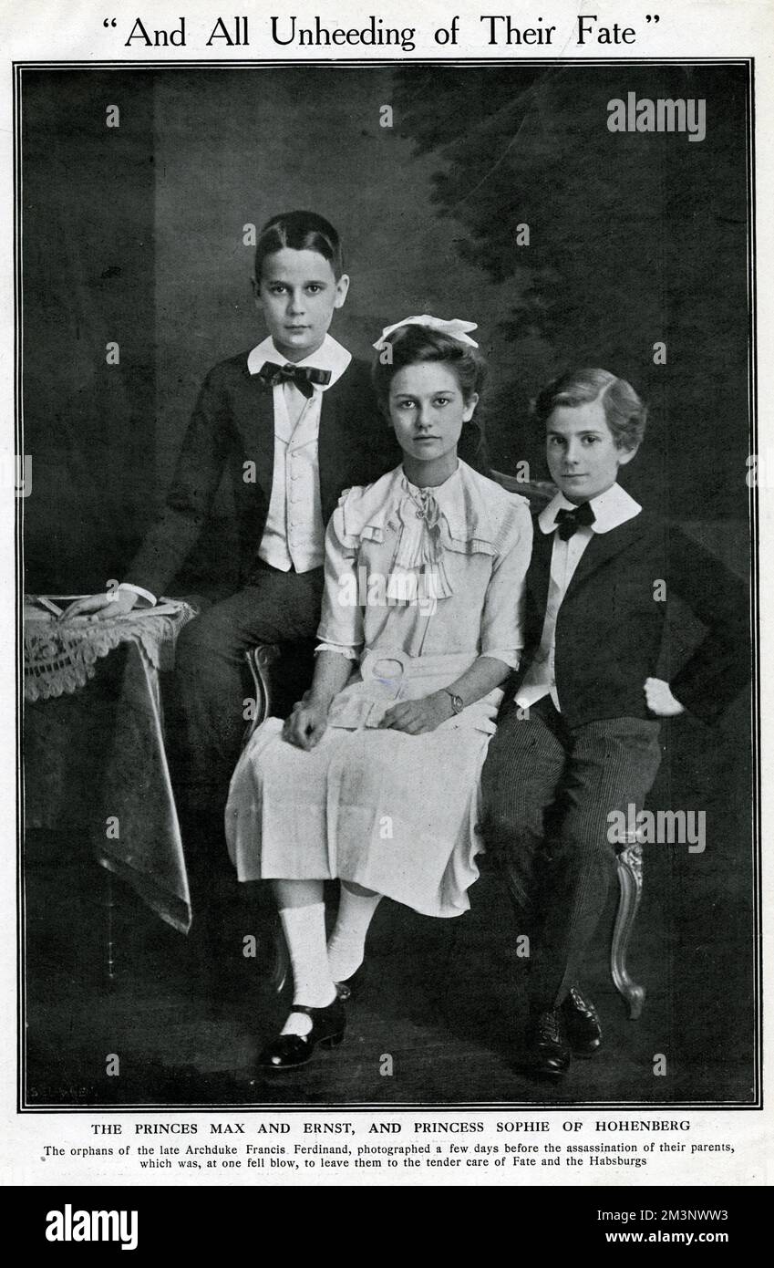 Prince Max, Prince Ernst and Princess Sophie von Hohenberg of Austria, photographed a few days ...