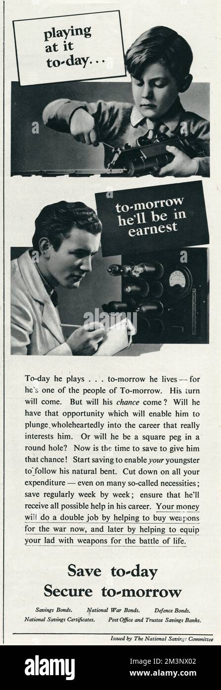 Advert for Saving Bonds for your children's future 1942 Stock Photo - Alamy