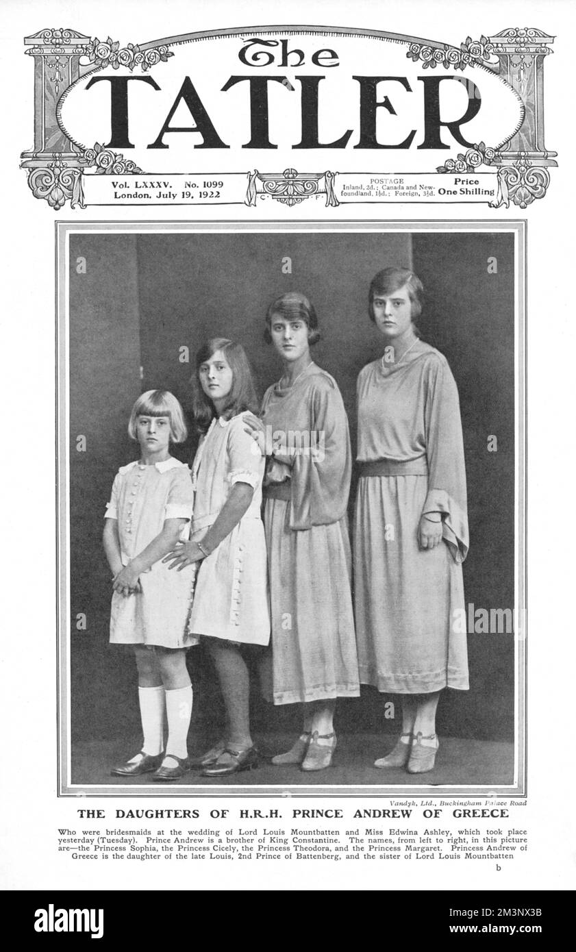 The daughters of HRH Prince Andrew of Greece, pictured in 1922, when ...
