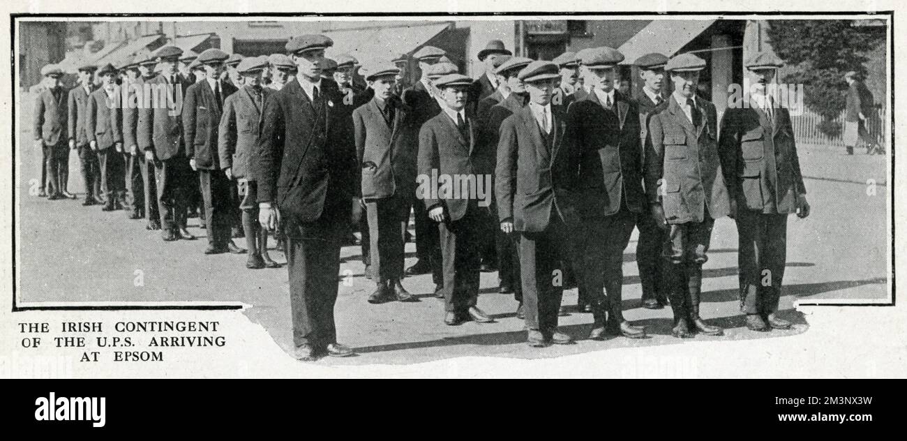 Irish contingent of UPS arriving at Epsom, Surrey, WW1 Stock Photo - Alamy