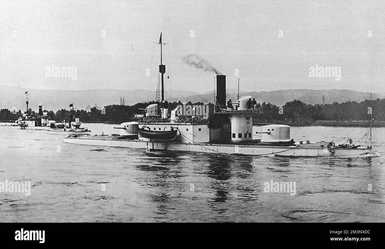 An Austrian Monitor Gunboat patrolling the Danube, on its way to the ...