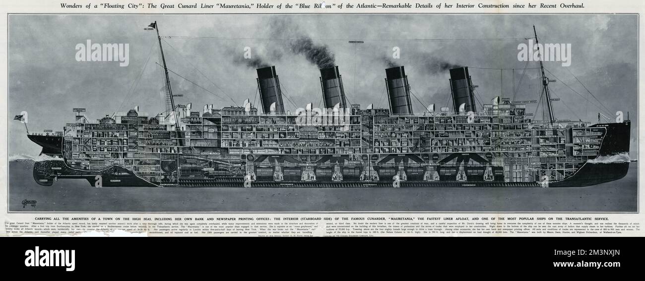 Cross-section of the Liner Mauretania by G. H. Davis Stock Photo - Alamy
