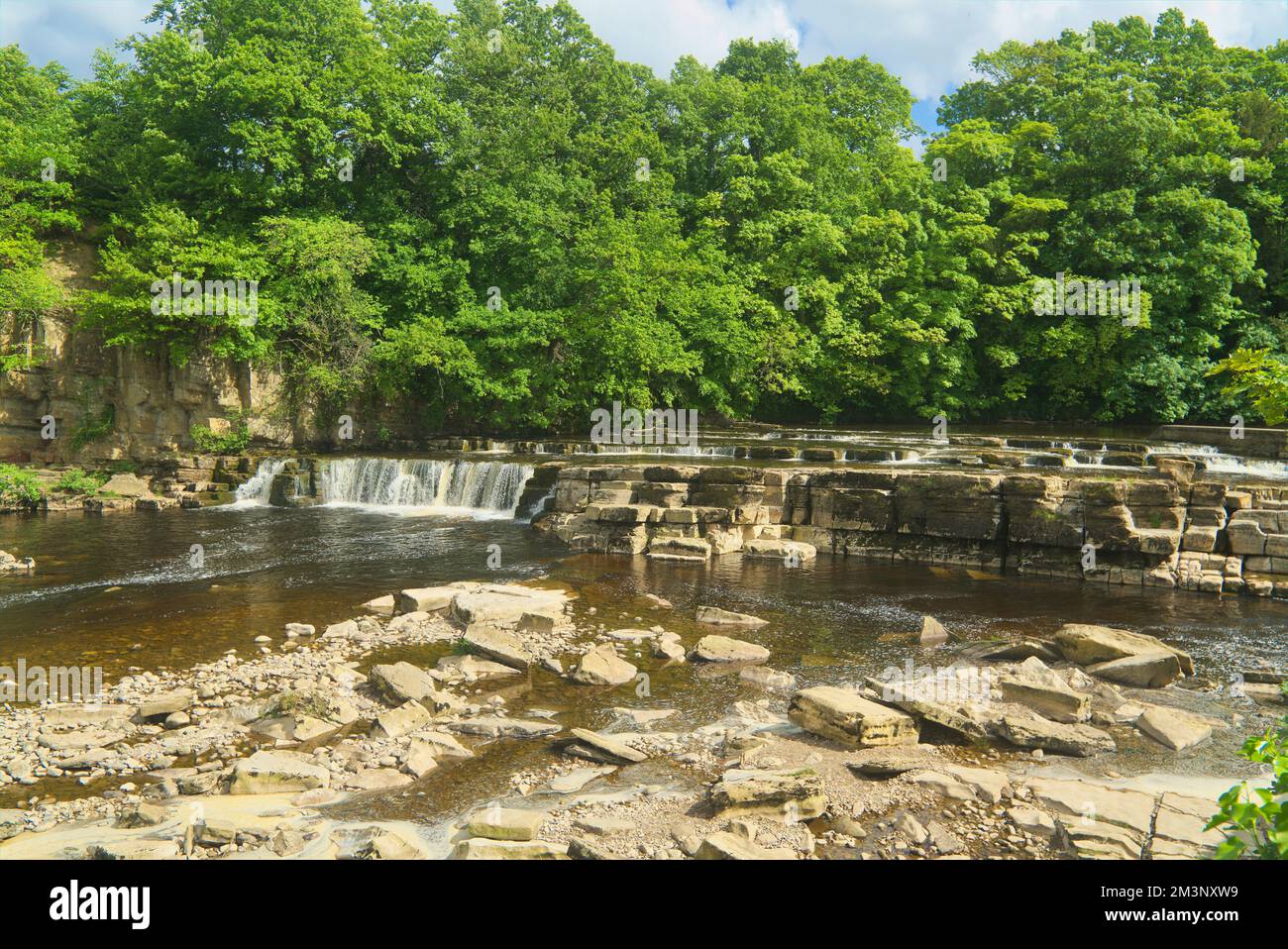 River Swale, from Fosse Car Park, riverside path, Richmond Falls ...