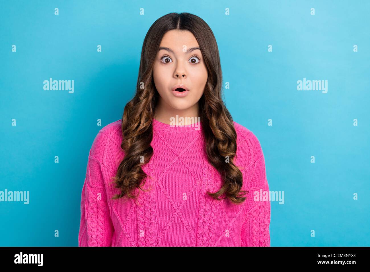 Photo of astonished lady schoolkid wear trendy clothes impressed low ...