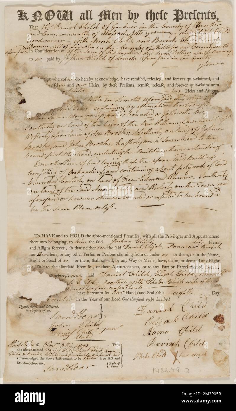 Quitclaim deed of Daniel Child [et al.] to Joshua Child for 17 acres ...