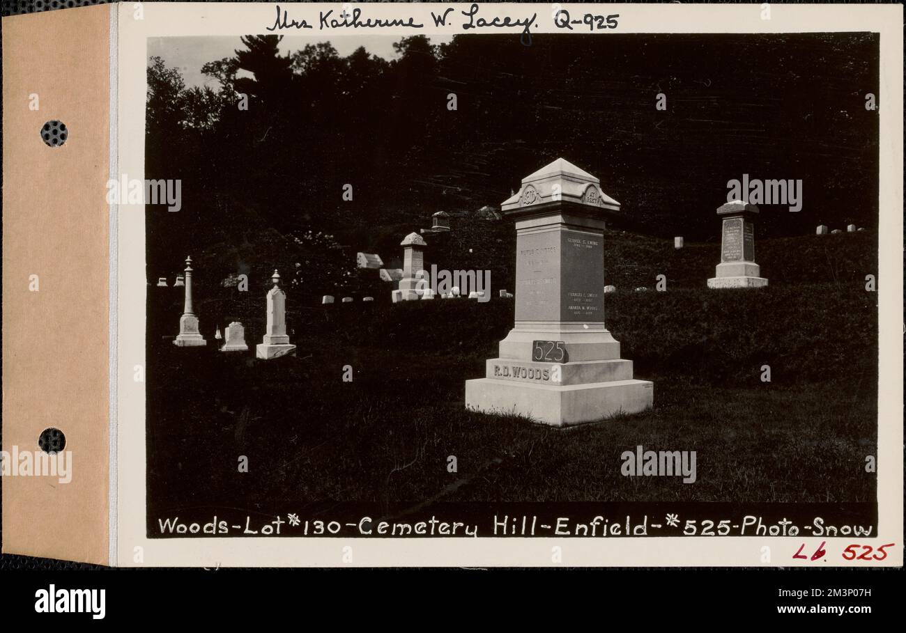 R. D. Woods, Cemetery Hill Cemetery, lot 130, Enfield, Mass., ca. 1930 ...