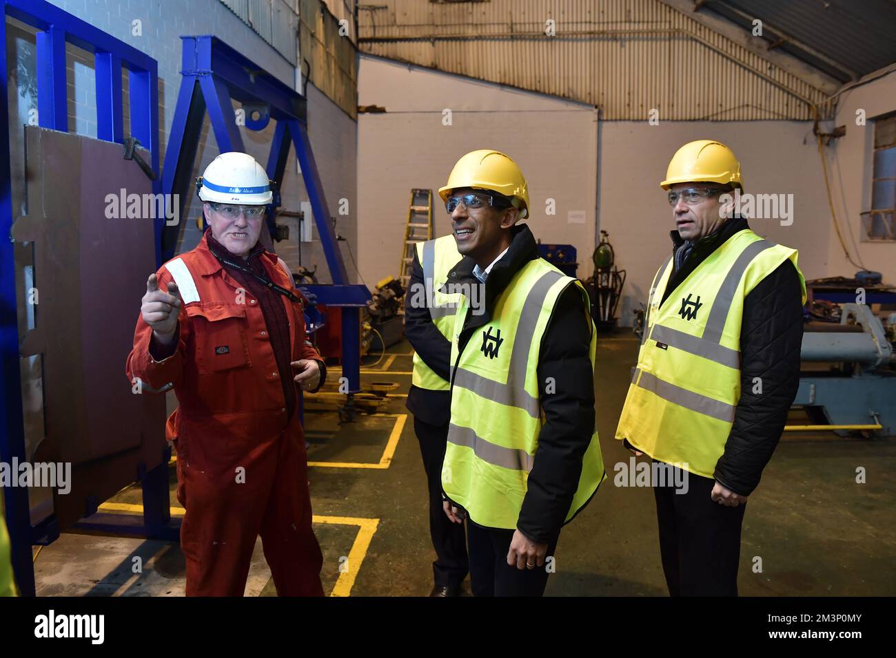 (Left-right) welder Brian Walsh, Prime Minister Rishi Sunak and ...