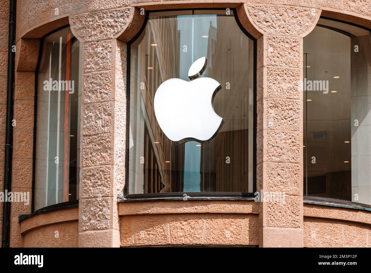 29 July 2022, Cologne, Germany: Apple corporation logo on a building ...
