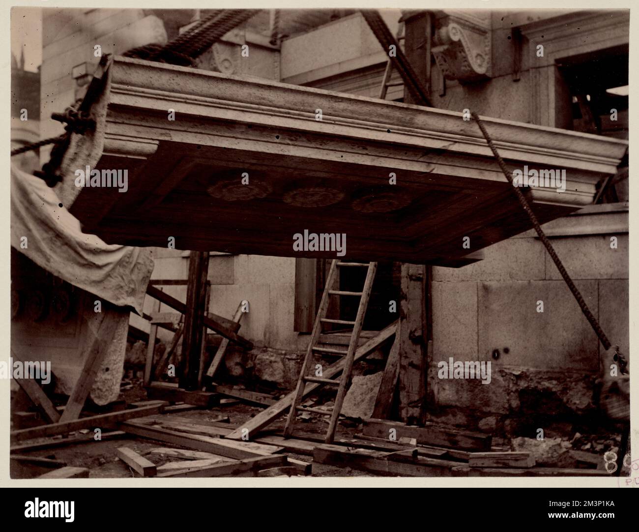 Raising Courtyard balcony stone, construction of the McKim Building ...