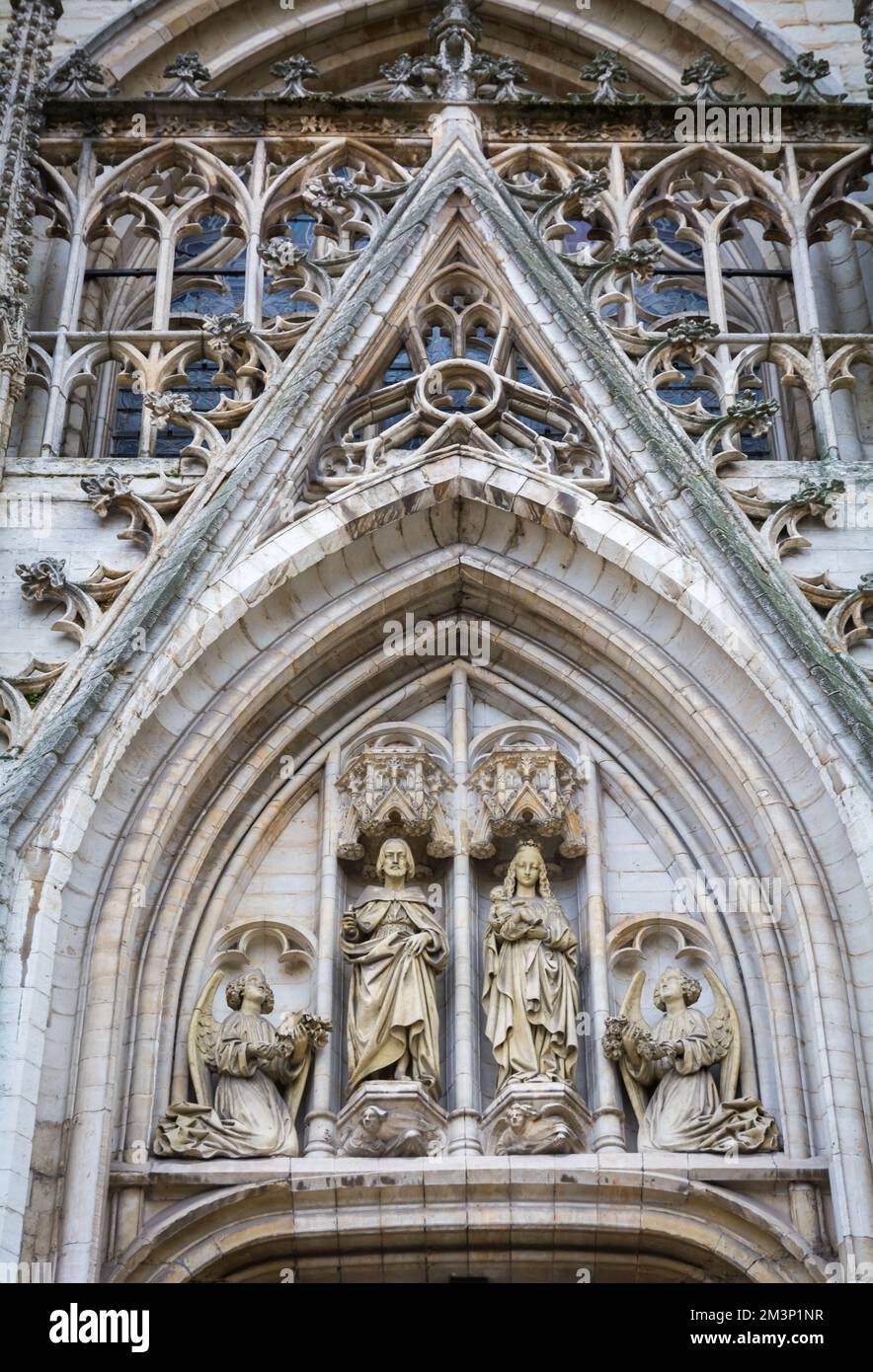 Cathedral of St. Michael and St. Gudula - details of the facade of the ...