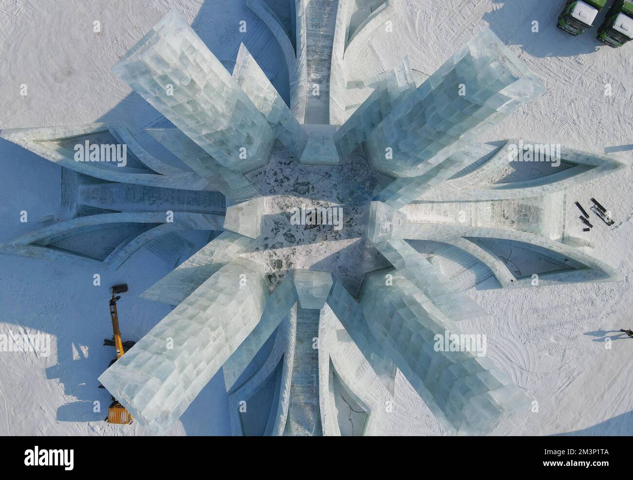 Aerial photos show the 24th Harbin Ice & Snow World in constructionin ...