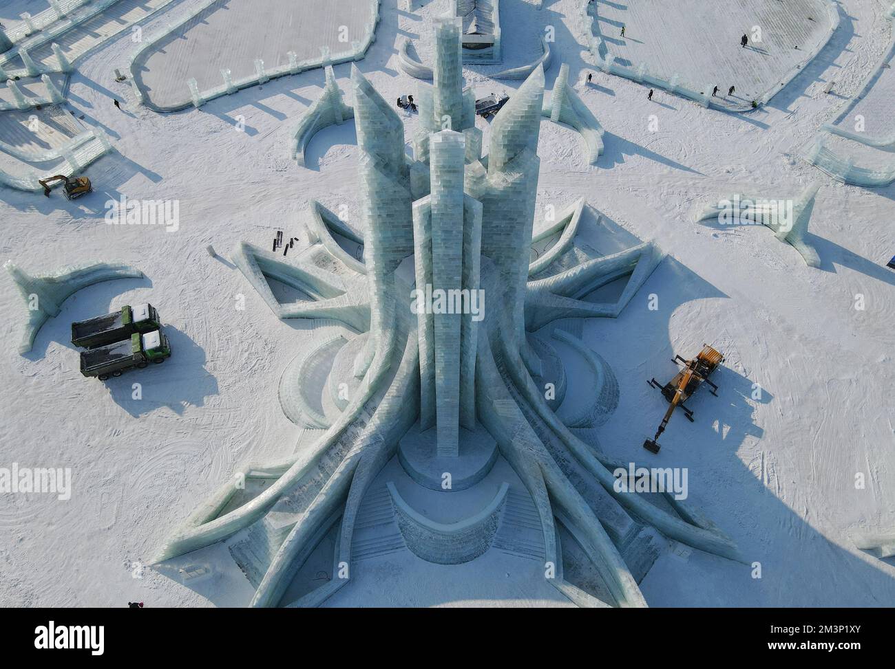 Aerial photos show the 24th Harbin Ice & Snow World in constructionin ...