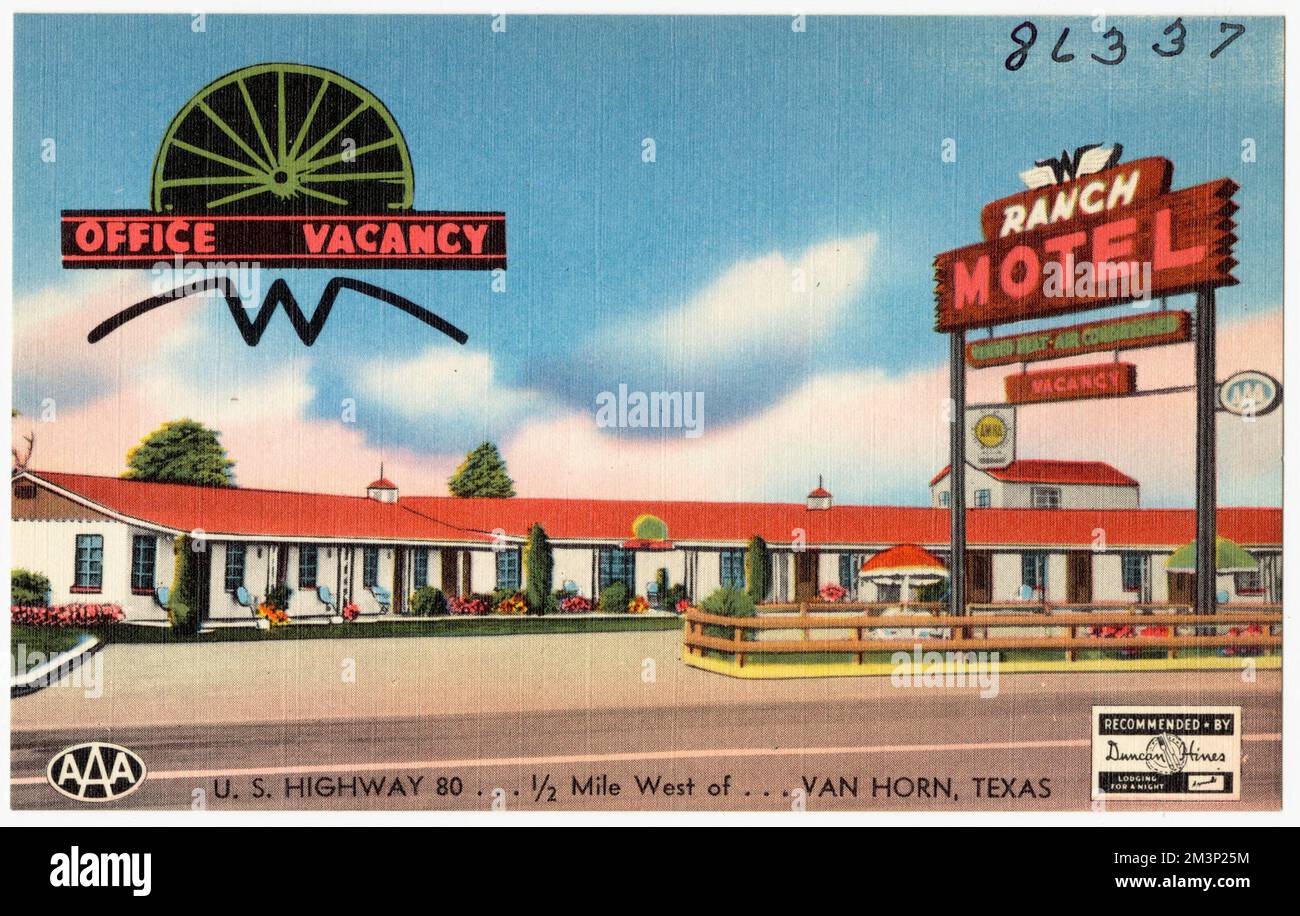 Ranch Motel, U.S. Highway 80... 1/2 mile west of... Van Horn, Texas ...