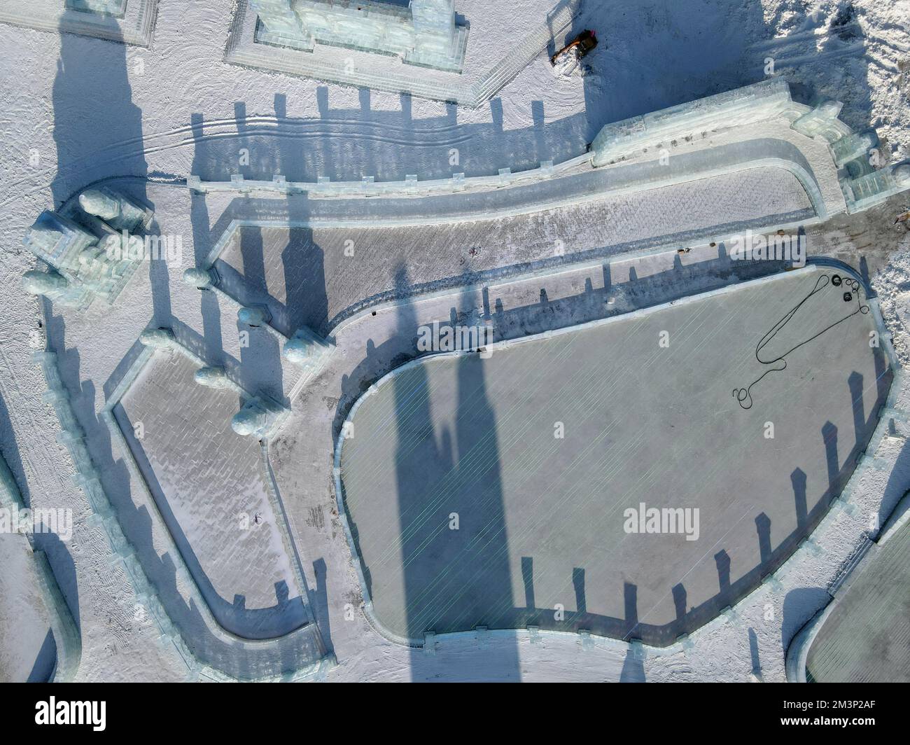 Aerial photos show the 24th Harbin Ice & Snow World in constructionin ...